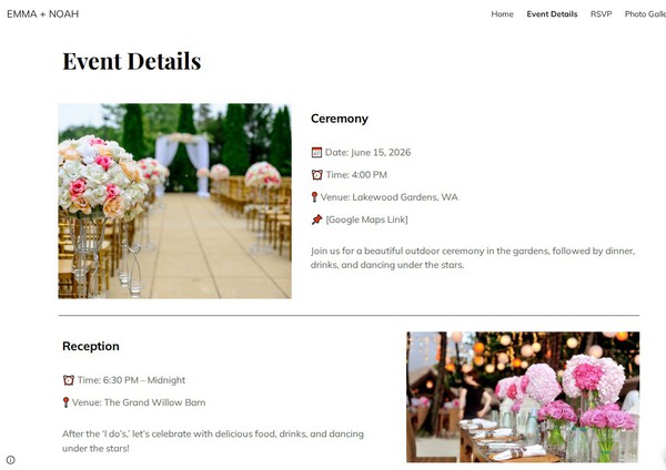 Free Modern Wedding Google Sites Template